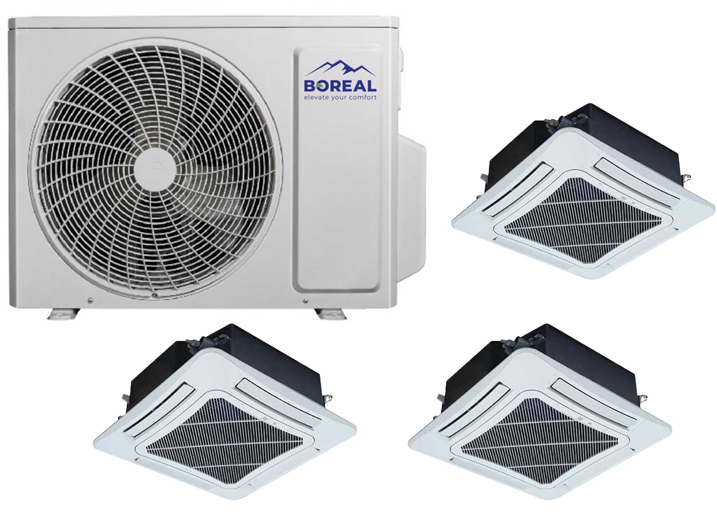 Boreal 36,000 BTU 21 SEER2 Tri Zone Ceiling Cassette Mini Split System ...